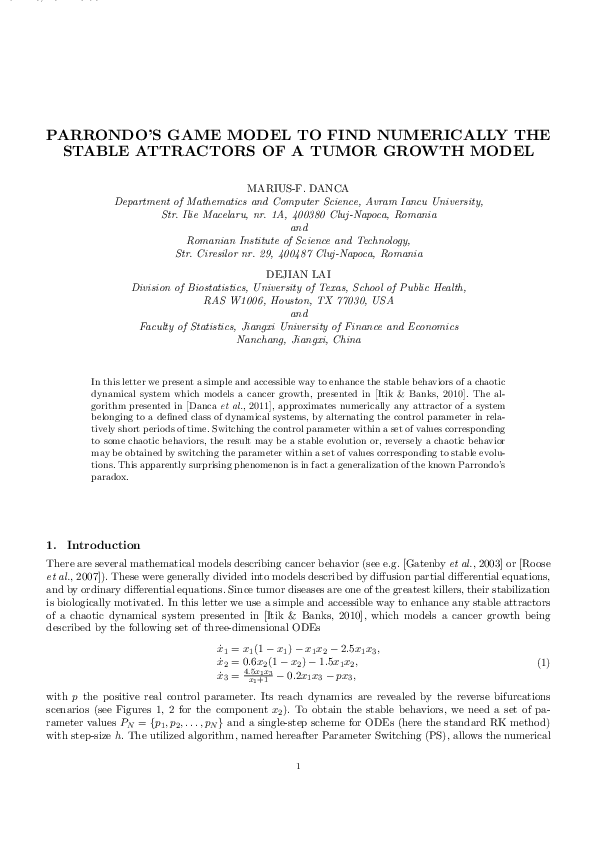 (PDF) Parrondo's Game Model to Find Numerically Stable Attractors of a Tumor Growth Model