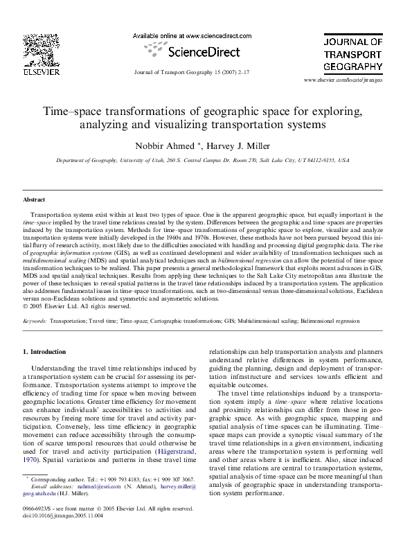 Pdf Time Space Transformations Of Geographic Space For Exploring Analyzing And Visualizing