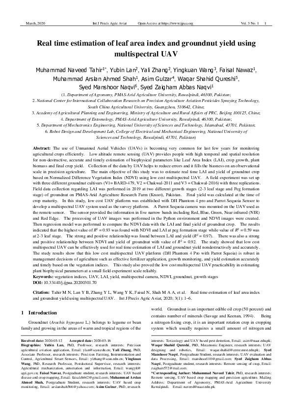 (PDF) Real time estimation of leaf area index and groundnut yield using multispectral UAV