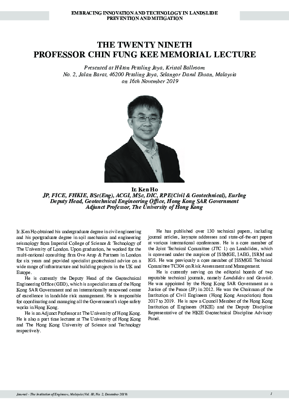 (PDF) The Twenty Nineth Professor Chin Fung Kee Memorial Lecture | Ken ...