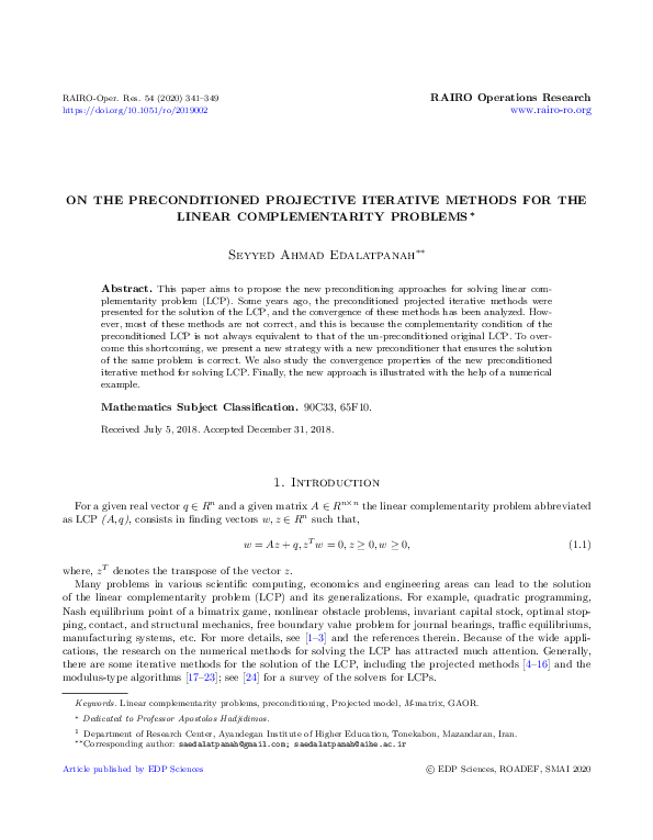 Pdf On The Preconditioned Projective Iterative Methods For The Linear Complementarity Problems