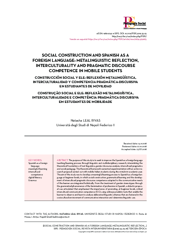 (PDF) Social Construction and Spanish as a Foreign Language ...