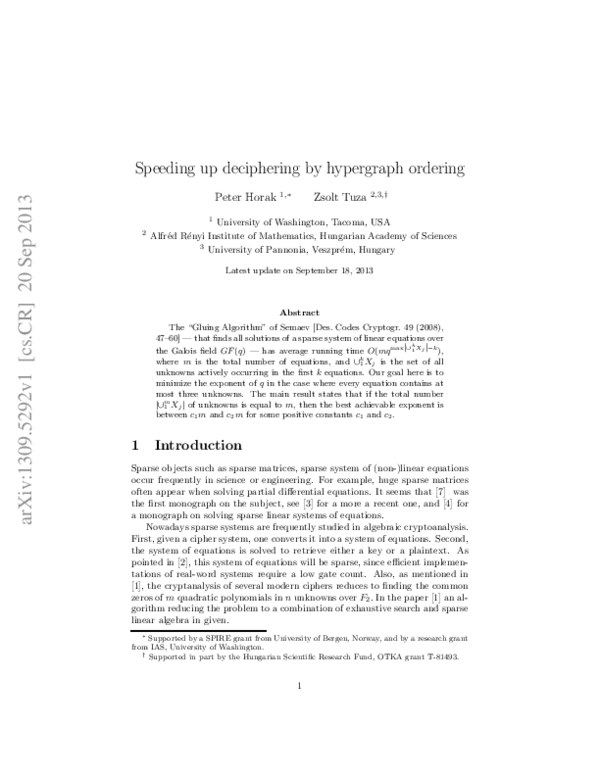 (PDF) Speeding up deciphering by hypergraph ordering