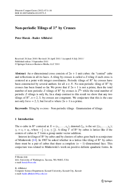 (PDF) Non-periodic Tilings of ℝ n by Crosses