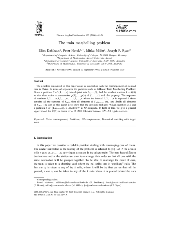 (PDF) The train marshalling problem | Peter Horák - Academia.edu