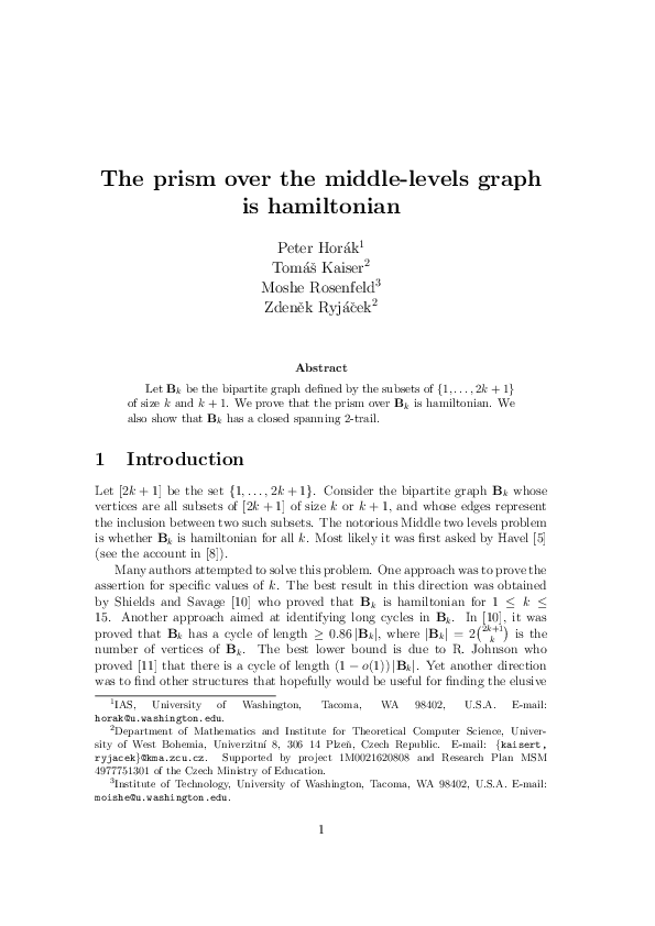 (PDF) The Prism Over the Middle-levels Graph is Hamiltonian
