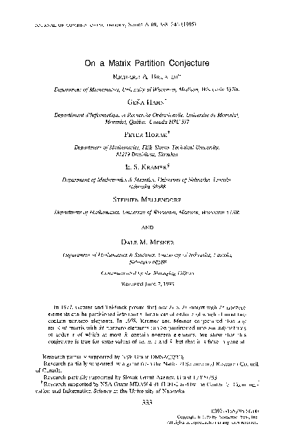 (PDF) On a matrix partition conjecture | Peter Horák - Academia.edu (PDF) On a matrix partition conjecture | Peter Horák - Academia.edu