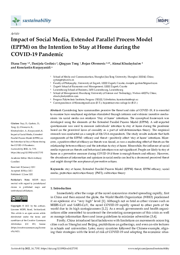 (PDF) Impact of Social Media, Extended Parallel Process Model (EPPM) on ...