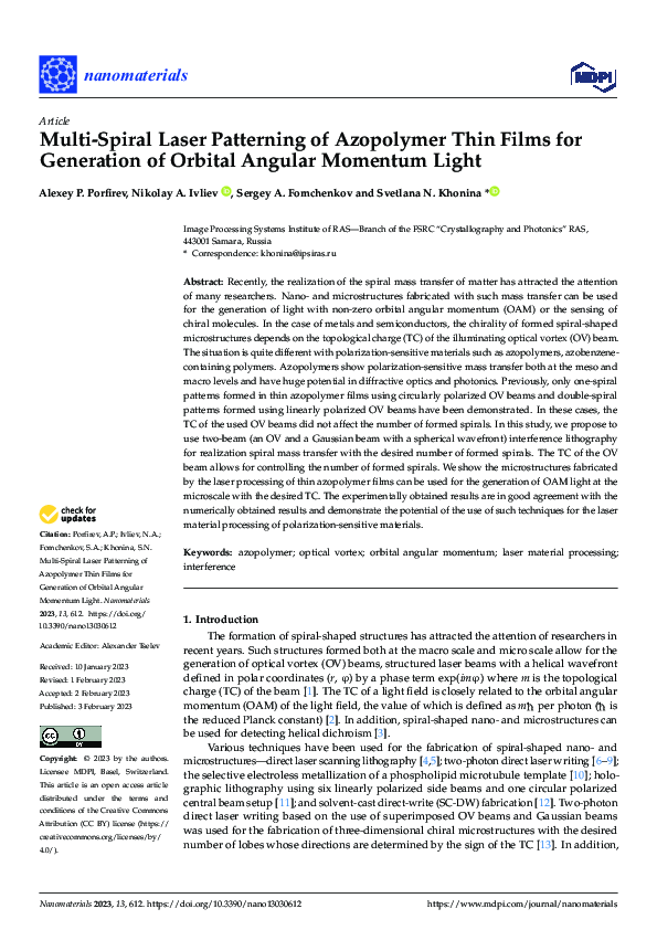 Pdf Multi Spiral Laser Patterning Of Azopolymer Thin Films For