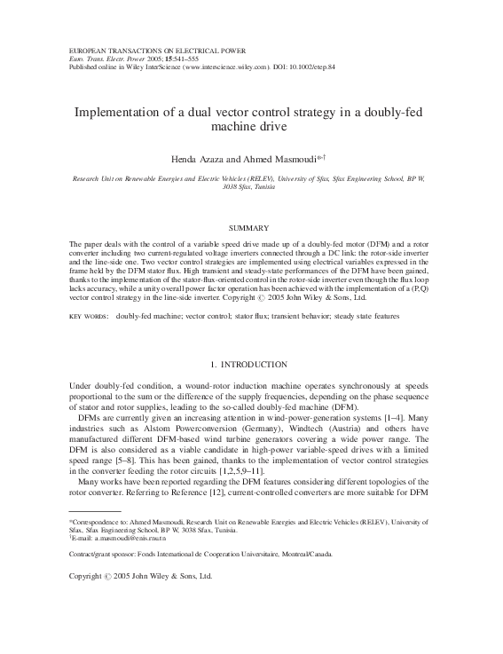 (PDF) Implementation of a dual vector control strategy in a doubly-fed ...