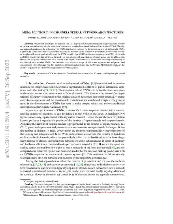 (PDF) MGIC: Multigrid-in-Channels Neural Network Architectures | Eran Treister - Academia.edu