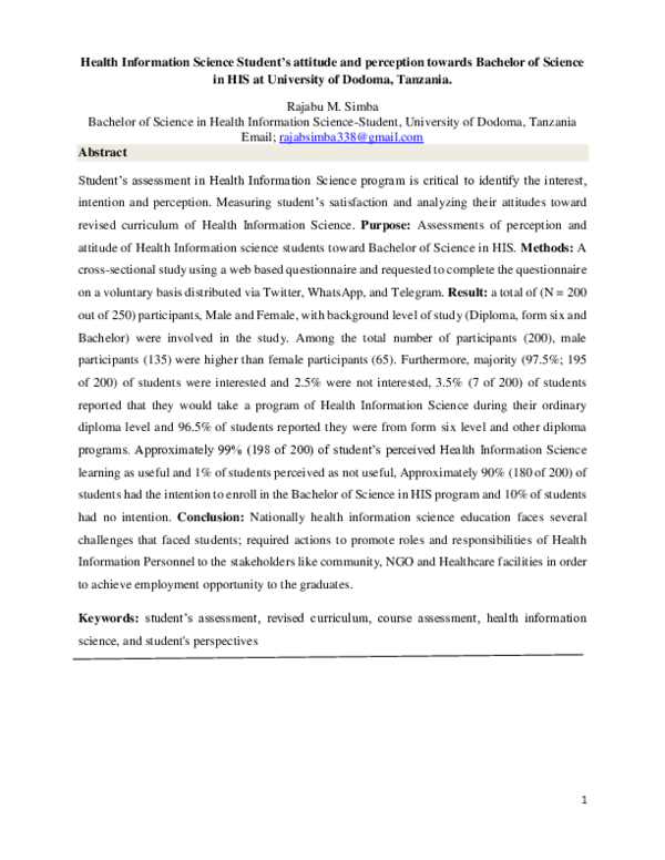 (PDF) Health Information Science Student's attitude and perception ...