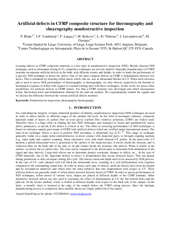 Pdf Artificial Defects In Cfrp Composite Structure For Thermography And Shearography