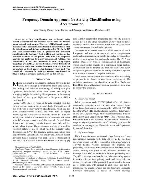 (PDF) Frequency domain approach for activity classification using accelerometer
