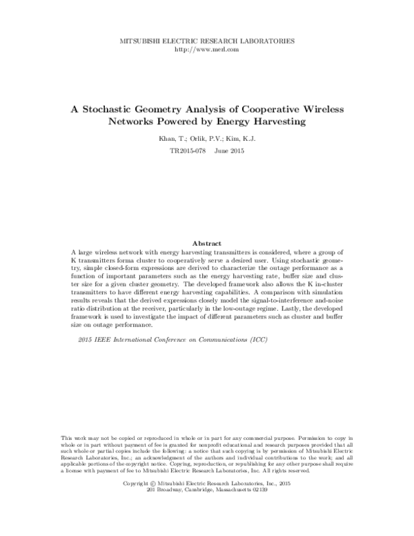 Pdf A Stochastic Geometry Analysis Of Cooperative Wireless Networks Powered By Energy Harvesting