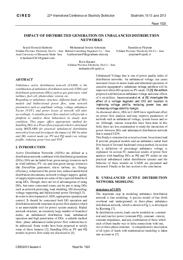Pdf Impact Of Distributed Generation On Unbalanced Radial Distribution System G V K Murthy 6692