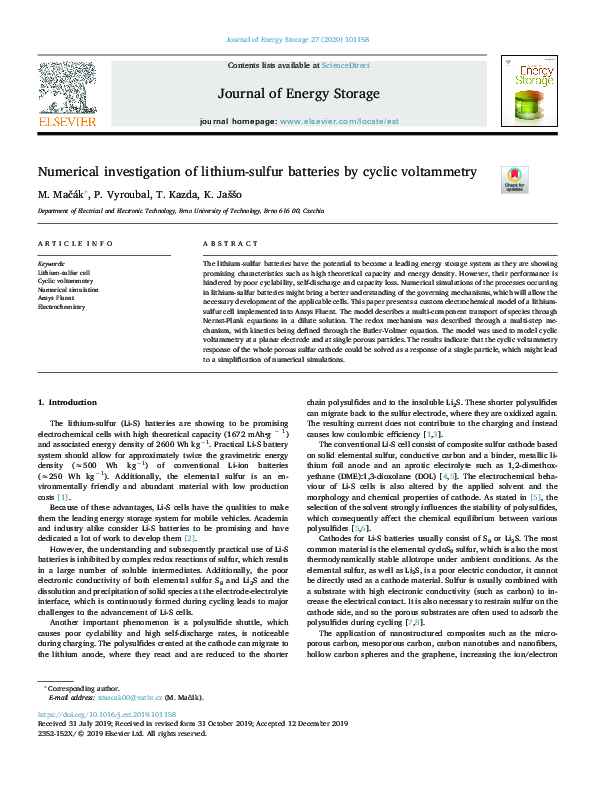 (PDF) Numerical investigation of lithium-sulfur batteries by cyclic ...
