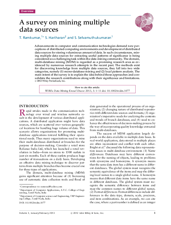 (PDF) A survey on mining multiple data sources