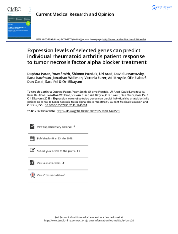 (PDF) Expression levels of selected genes can predict individual rheumatoid arthritis patient ...
