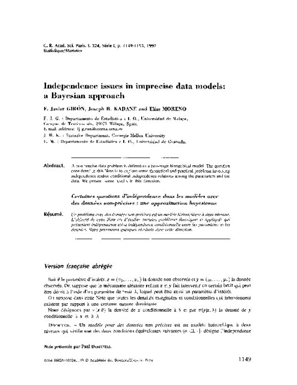 (PDF) Independence issues in imprecise data models: A bayesian approach