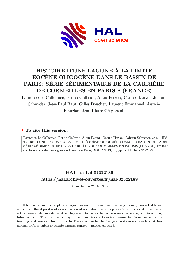 (PDF) Lagoon Story at the Eocene-Oligocene Boundary in the Paris Basin ...