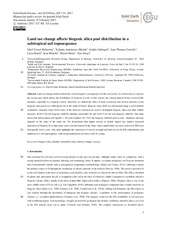 (PDF) Land use change affects biogenic silica pool distribution in a ...