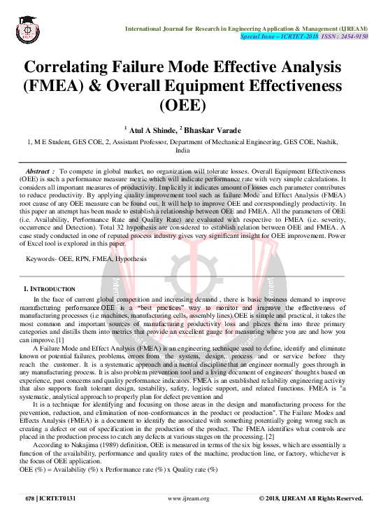 (PDF) Correlating Failure Mode Effective Analysis (FMEA) & Overall ... (PDF) Correlating Failure Mode Effective Analysis (FMEA) & Overall ...