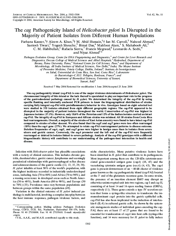 (PDF) The cag Pathogenicity Island of Helicobacter pylori Is Disrupted ...
