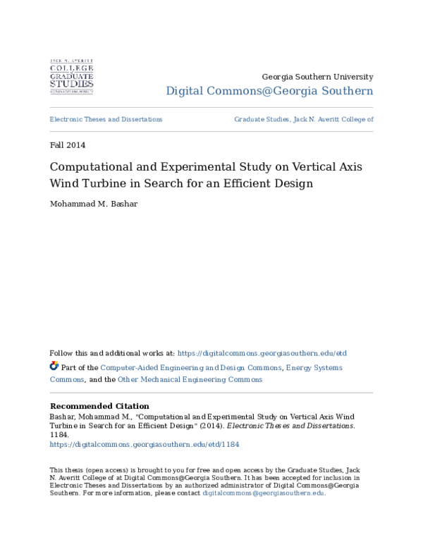 (PDF) Computational and Experimental Study on Vertical Axis Wind Turbine in Search for an ...