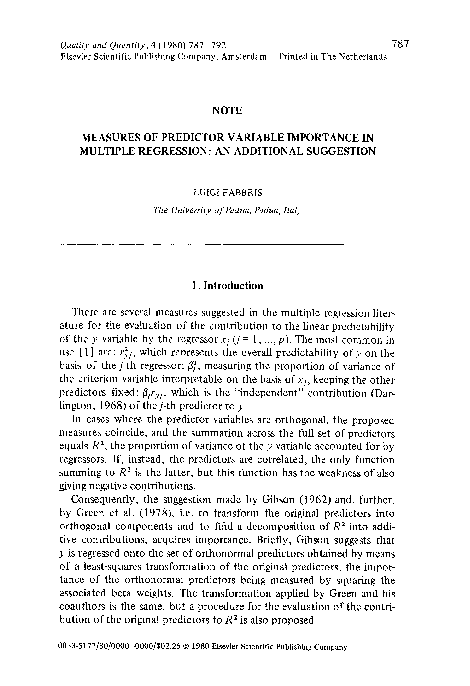 (PDF) Measures of predictor variable importance in multiple regression ... (PDF) Measures of predictor variable importance in multiple regression ...