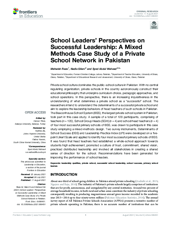 (PDF) School Leaders' Perspectives on Successful Leadership: A Mixed ...