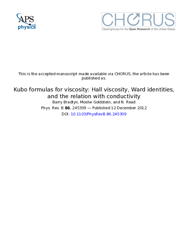 (PDF) Kubo formulas for viscosity: Hall viscosity, Ward identities, and ...