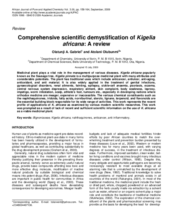 (PDF) Comprehensive scientific demystification of Kigelia africana: A ...