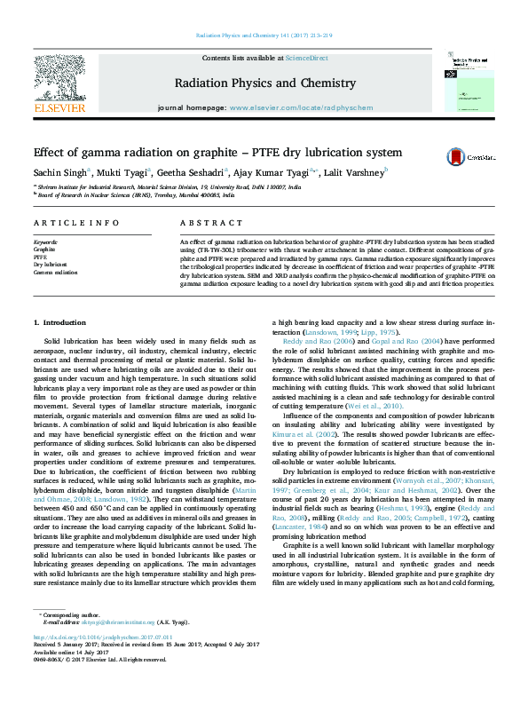 (PDF) Effect of gamma radiation on graphite – PTFE dry lubrication system