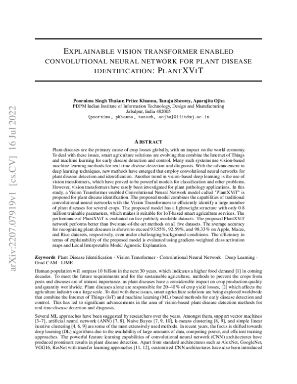 (PDF) Explainable vision transformer enabled convolutional neural network for plant disease ...