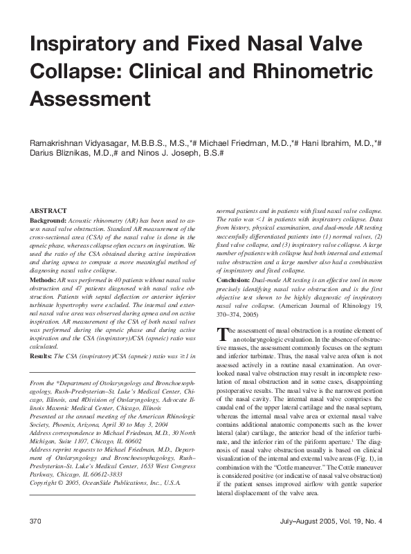 (PDF) Assessing Nasal Valve Collapse via Rhinometry