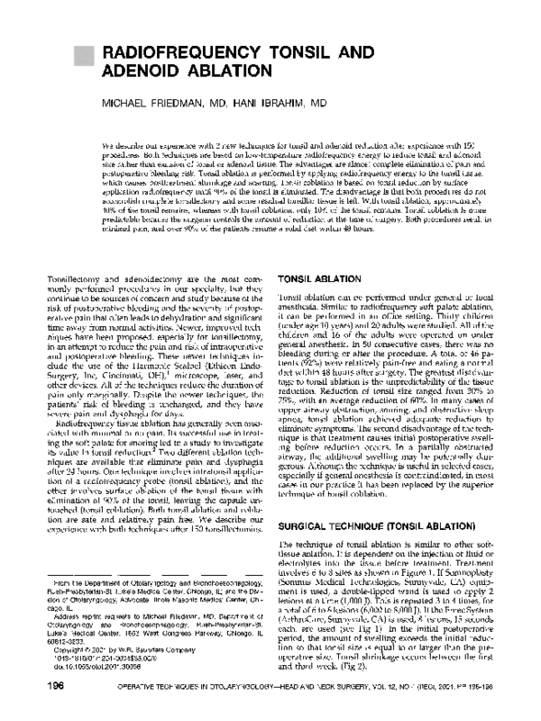 (PDF) Radiofrequency tonsil and adenoid ablation