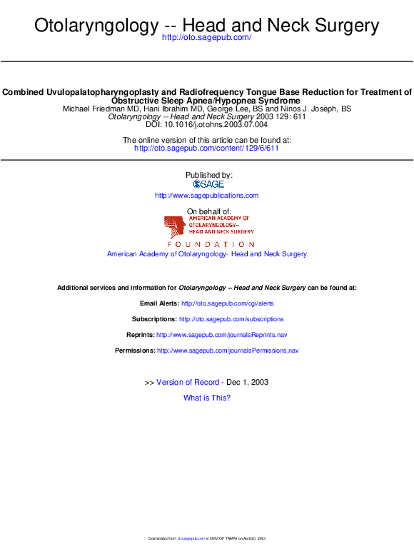 (PDF) Combined uvulopalatopharyngoplasty and radiofrequency tongue base ...