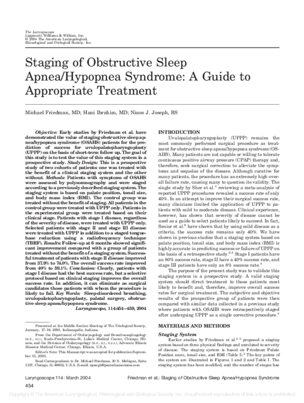 (PDF) Staging of Obstructive Sleep Apnea/Hypopnea Syndrome: A Guide to ...