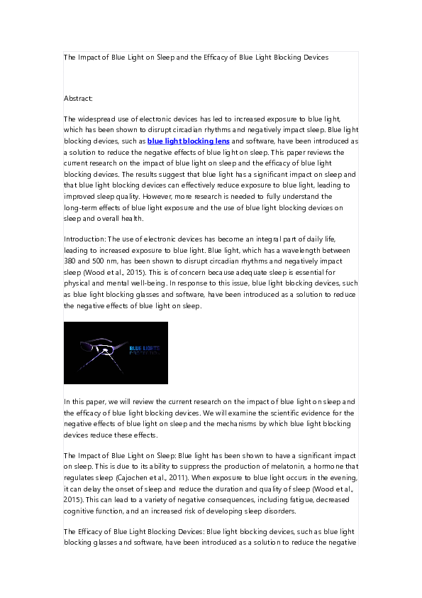 (PDF) The Impact of Blue Light on Sleep and the Efficacy of Blue Light ...