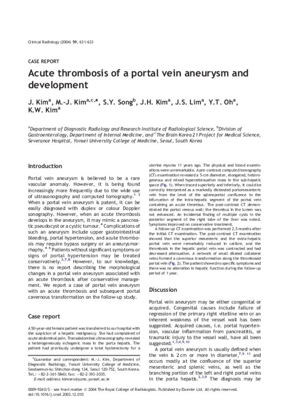Acute thrombosis of a portal vein aneurysm and development