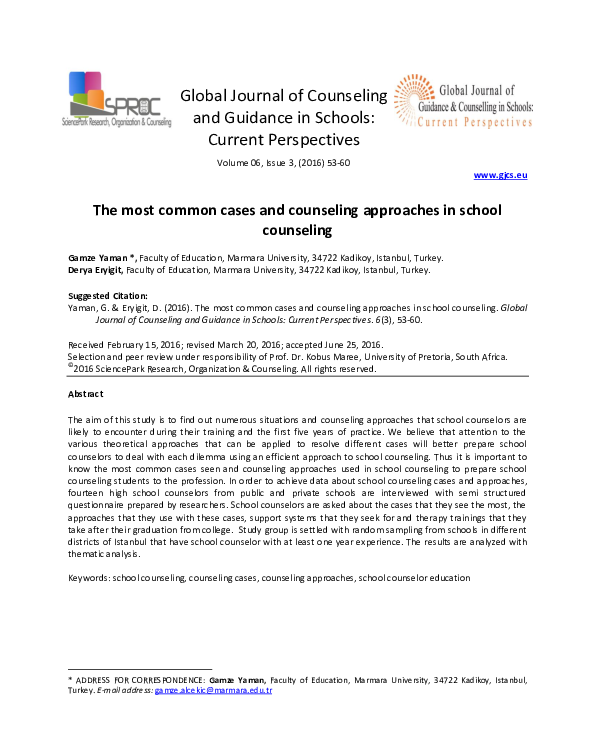 (PDF) The Most Common Cases and Counseling Approaches in School ...