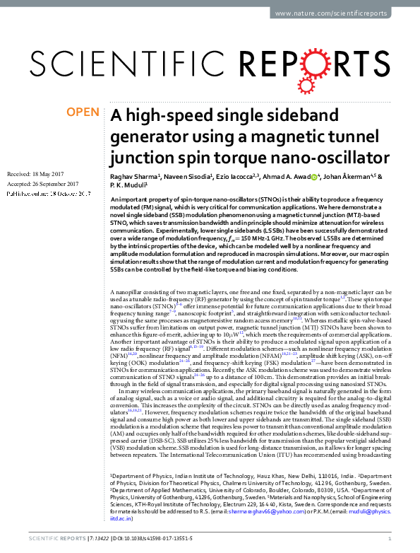 (PDF) A high-speed single sideband generator using a magnetic tunnel ...