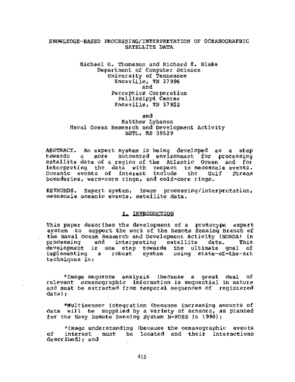 (PDF) Knowledge-based processing/interpretation of oceanographic satellite data