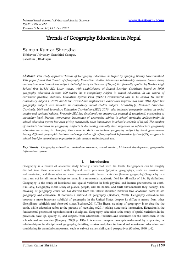 (PDF) Trends of Geography Education in Nepal