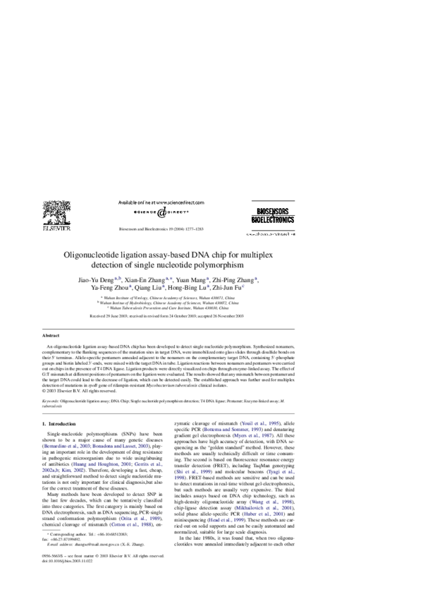 (PDF) Oligonucleotide ligation assay-based DNA chip for multiplex ...