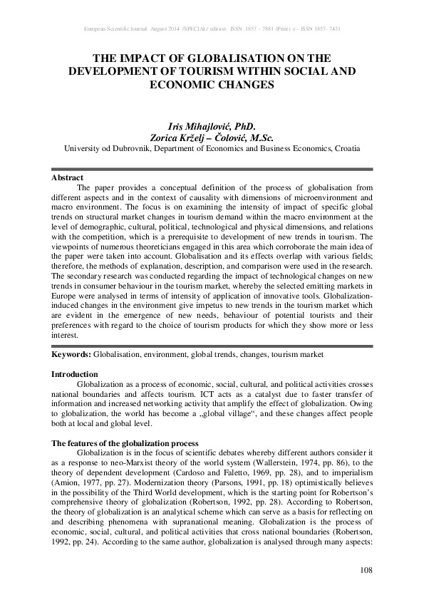 (PDF) The Impact of Globalisation on the Development of Tourism Within ...