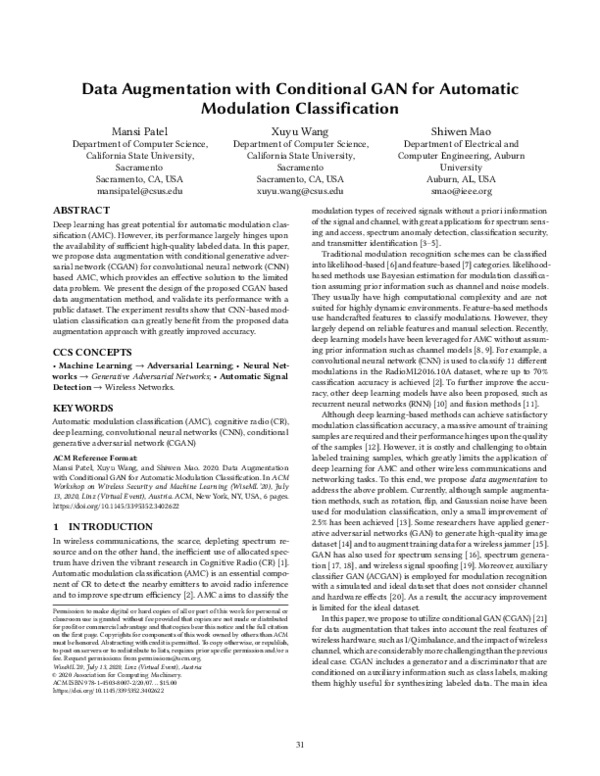 (PDF) Data augmentation with conditional GAN for automatic modulation ...