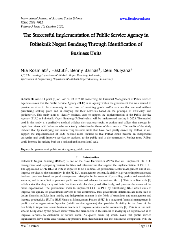 (PDF) The Successful Implementation of Public Service Agency in ...