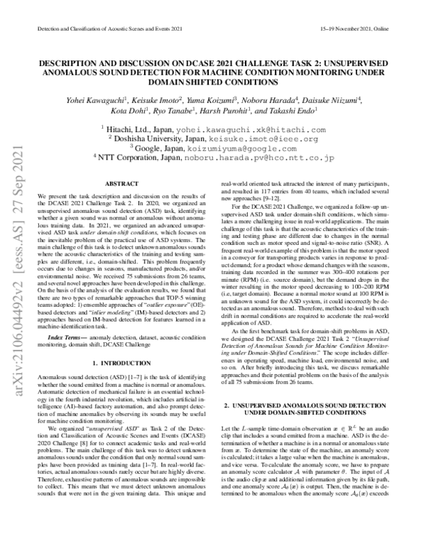 Pdf Description And Discussion On Dcase 2021 Challenge Task 2 Unsupervised Anomalous Sound
